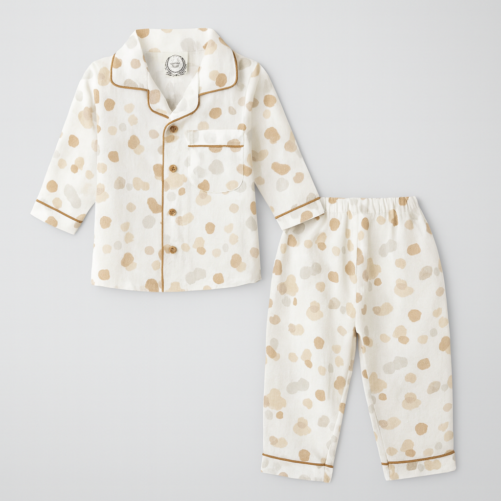 Beige Polka Dot Boys’ Cotton Night Suit – JB Mart